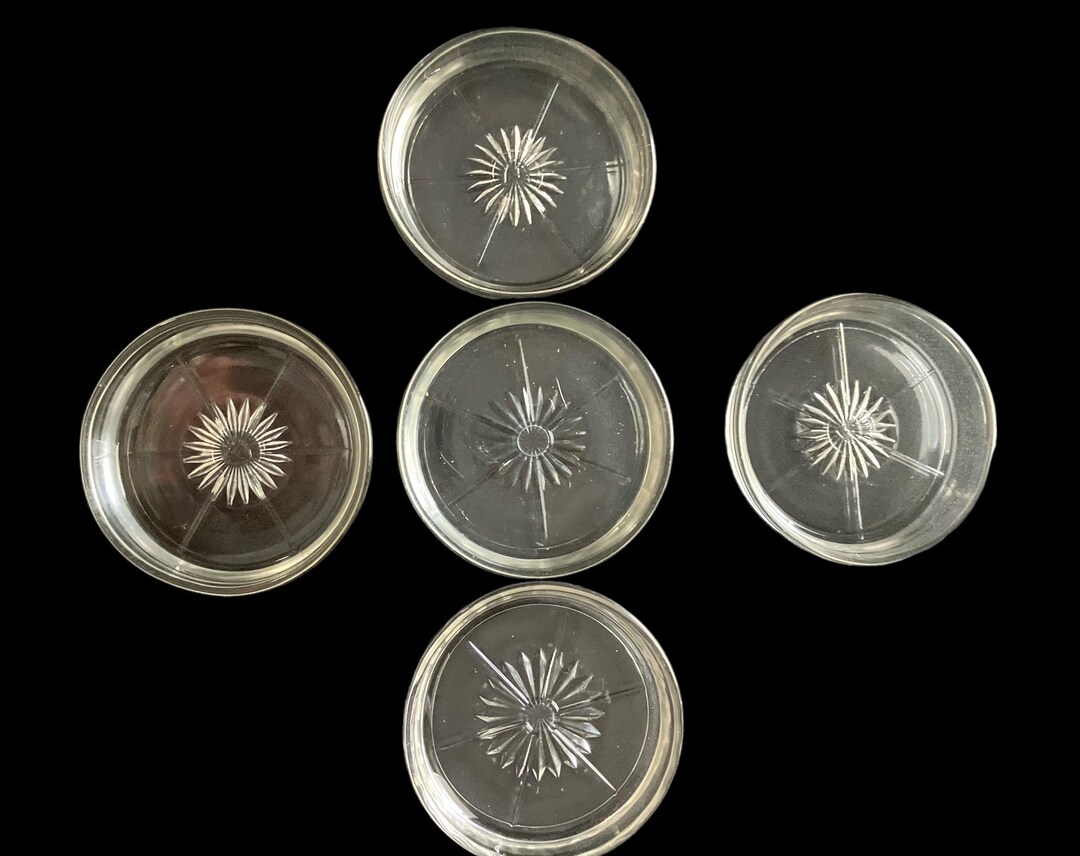 Vintage Glass Coasters Set of 5 Cut Glass 3 Inch Diameter, Cut Glass ...