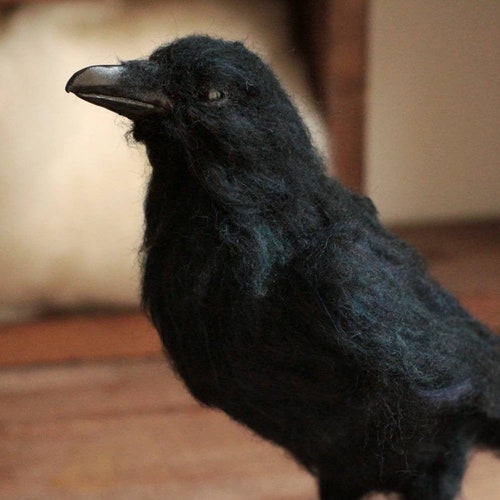 Needle Felted Bird. White Raven. - Etsy