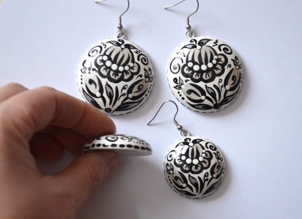 Unique earrings for women Unique gift Black and white jewelry | Etsy
