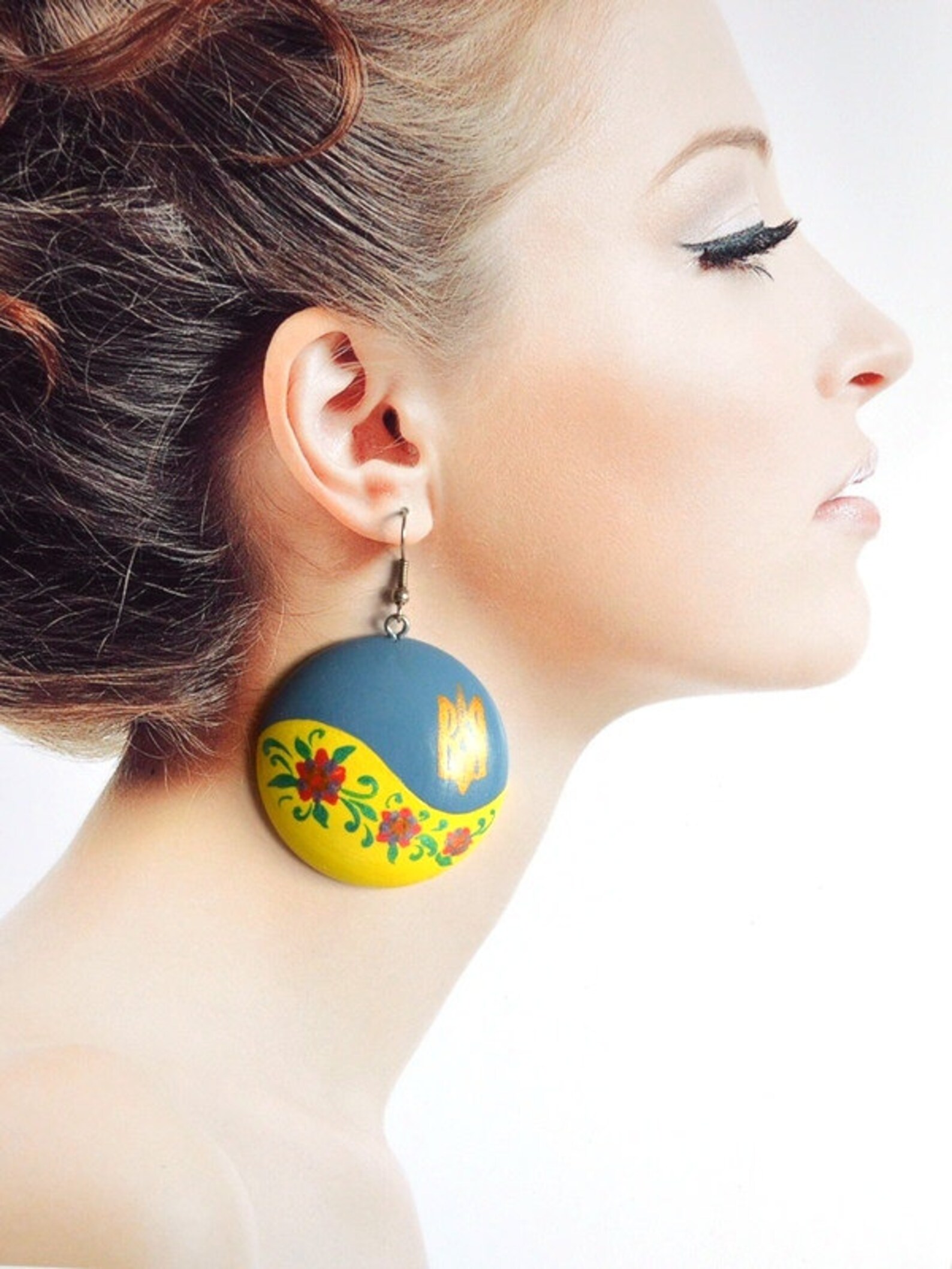 Ukrainian Gift Idea for Women Large Earrings Yellow Blue, Colorful ...