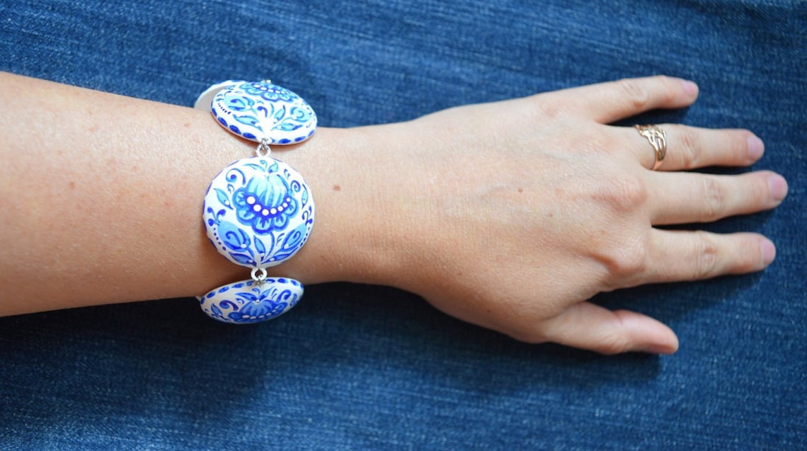 Blue Paint Bracelet Handmade Jewelry Boho Bracelet Hand Painted Gift ...