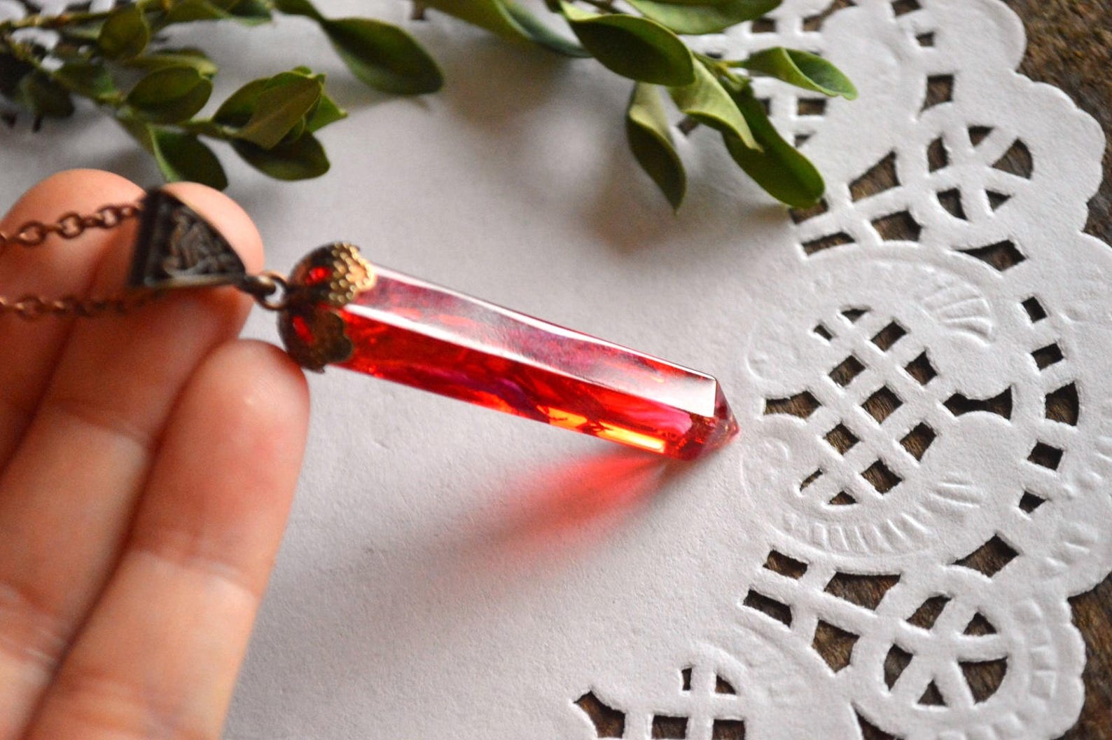 Red Crystal Necklace Red Necklace Gift for Her Flower Necklace | Etsy