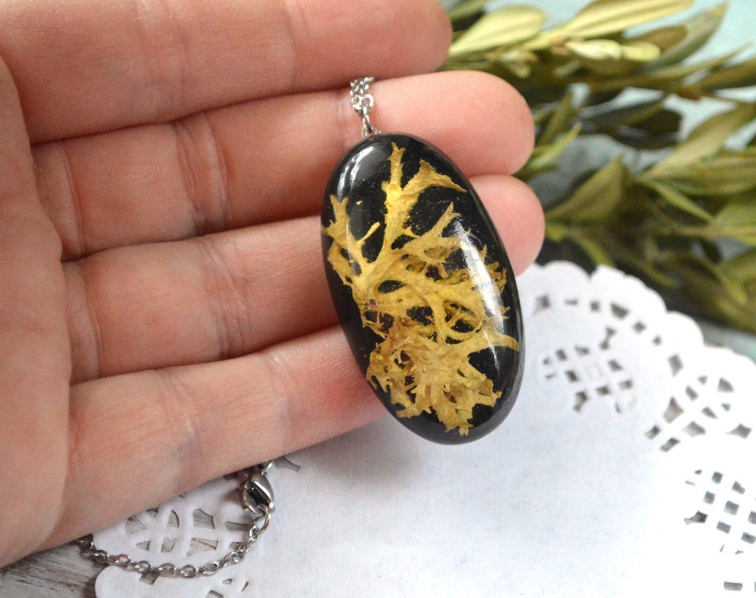 Real Lichen Pendant Necklace Resin, Gothic Unique Gift for Nature Lover ...