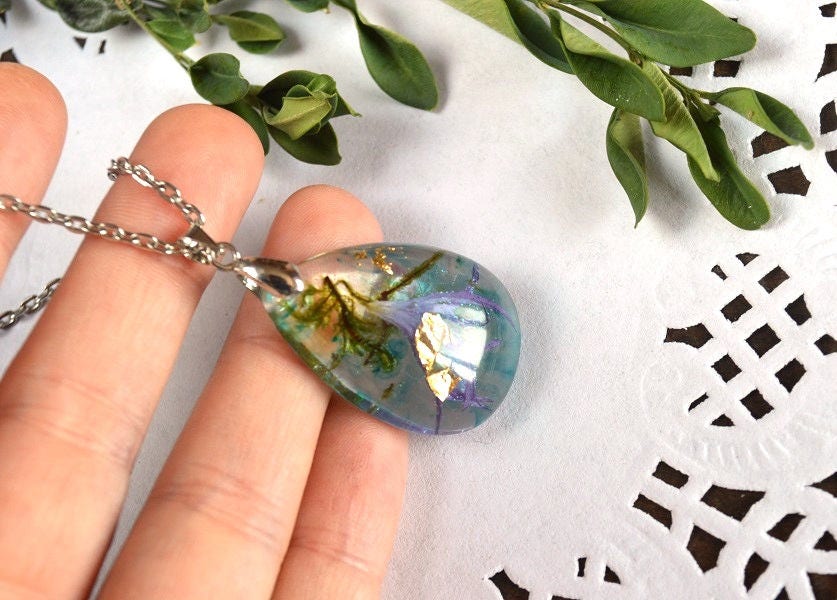 Botanical jewelry resin necklace terrarium necklace birthday | Etsy
