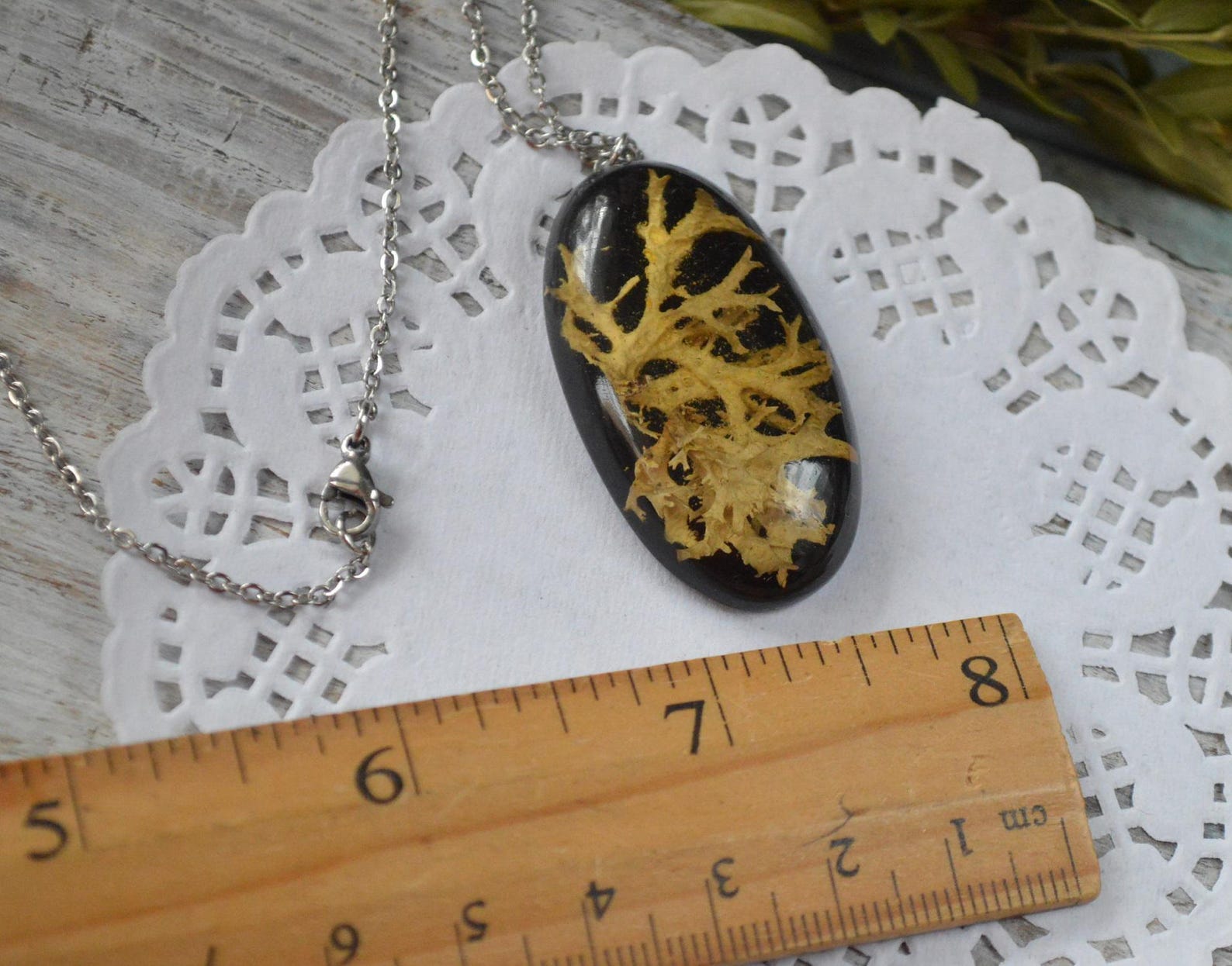 Real Lichen Pendant Necklace Resin, Gothic Unique Gift for Nature Lover ...