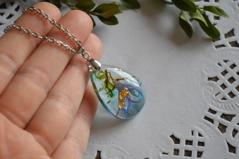 Botanical jewelry resin necklace terrarium necklace birthday | Etsy