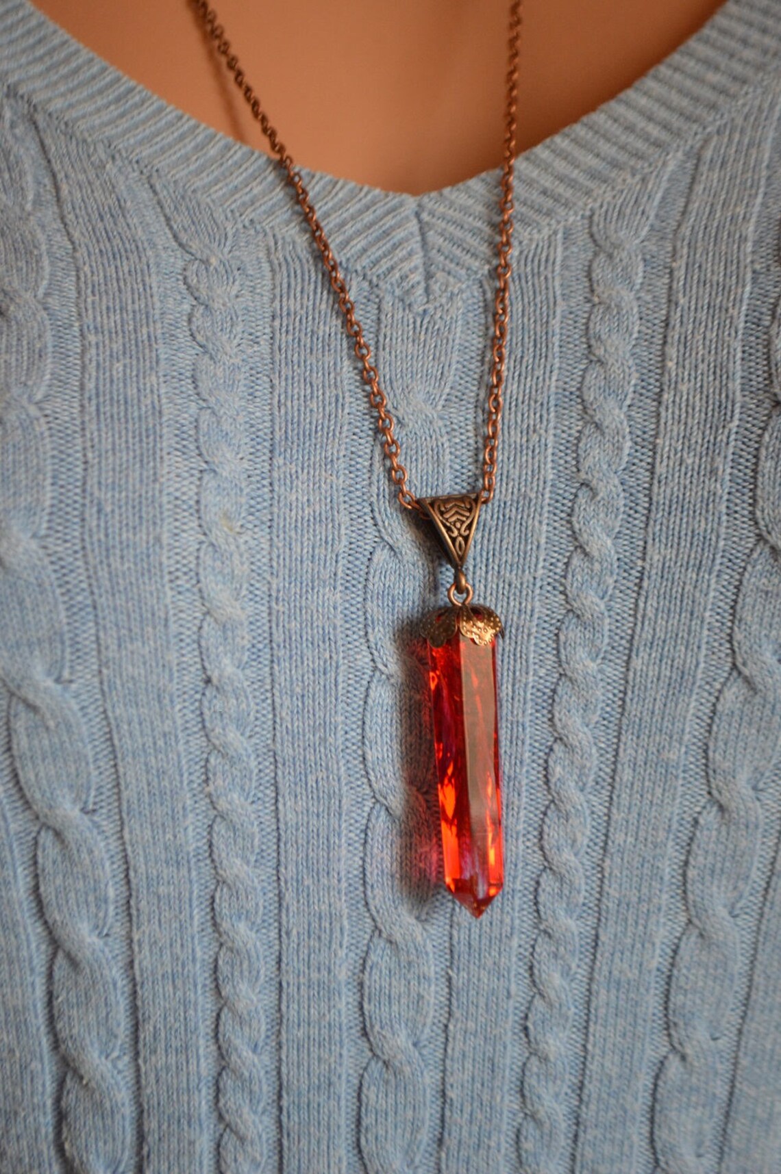 Red Crystal Necklace Red Necklace Gift for Her Flower Necklace | Etsy