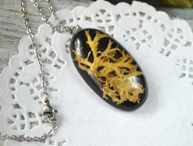 Real Lichen Pendant Necklace Resin, Gothic Unique Gift for Nature Lover ...