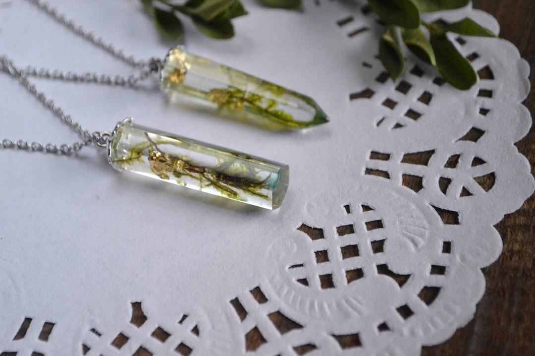 Clear Green Crystal Necklace Forest Moss Jewelry Fall Pendant Resin ...