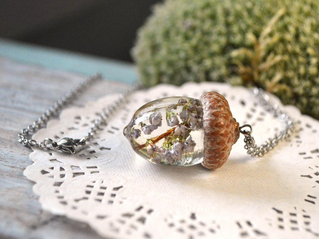 Resin Acorn Necklace Heather Flower Acorn Jewelry, Mom Gift for Her ...
