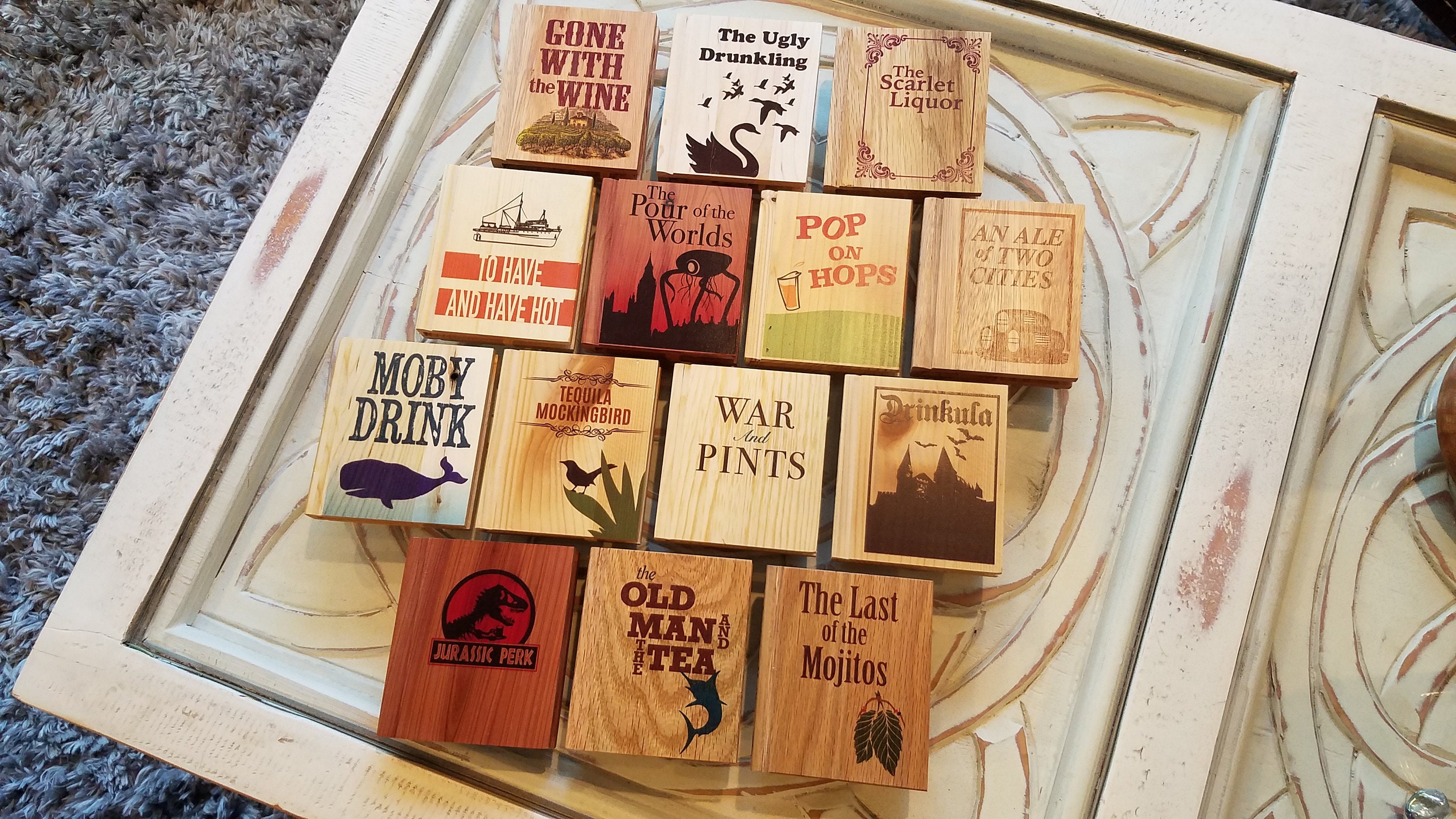 Solid Wood Book Shape Coasters now FULL COLOR & FREE | Etsy