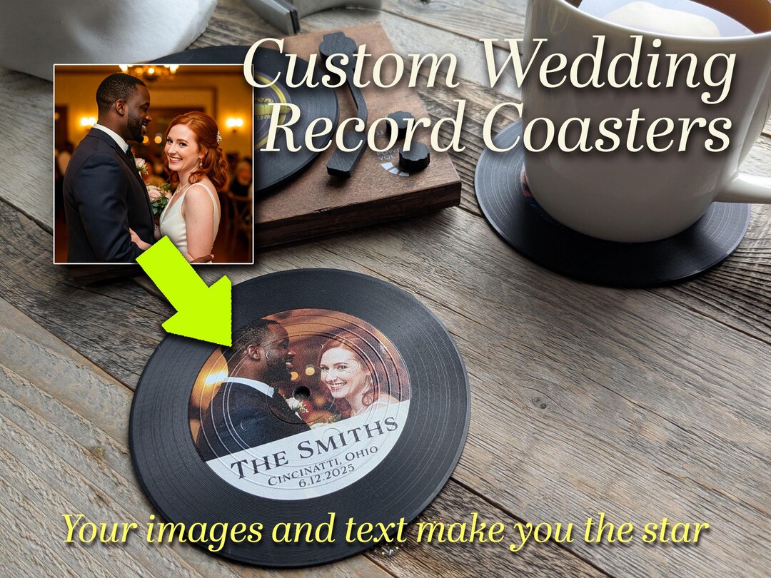 Personalized Wedding Record Coaster Set. Your Images and Names Create Custom Records! A Truly ...