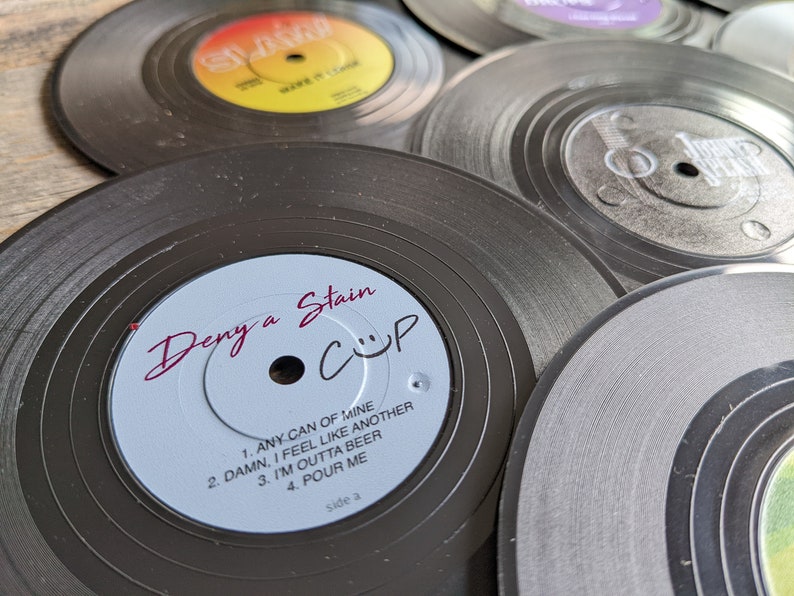 Funny Vinyl Record Coasters With Turntable Holder Make a Set - Etsy