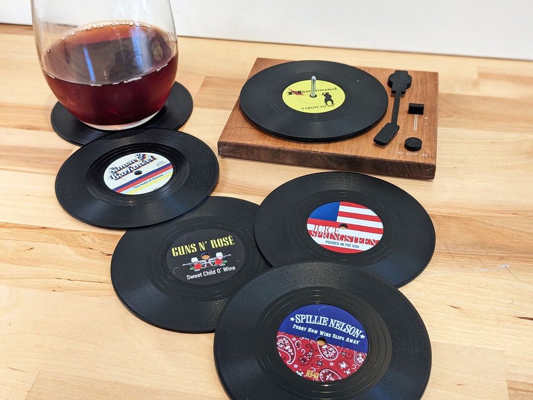 Funny Vinyl Record Coasters With Turntable Holder - Make a Set With 26 ...