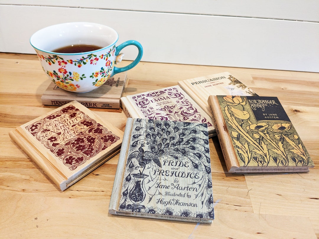 Jane Austen Reclaimed Wood Book Coaster Set Free Shipping - Etsy