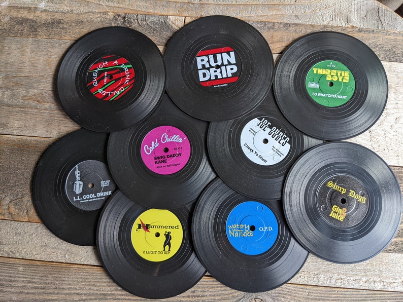 Funny Vinyl Record Coasters With Turntable Holder Make a Set - Etsy