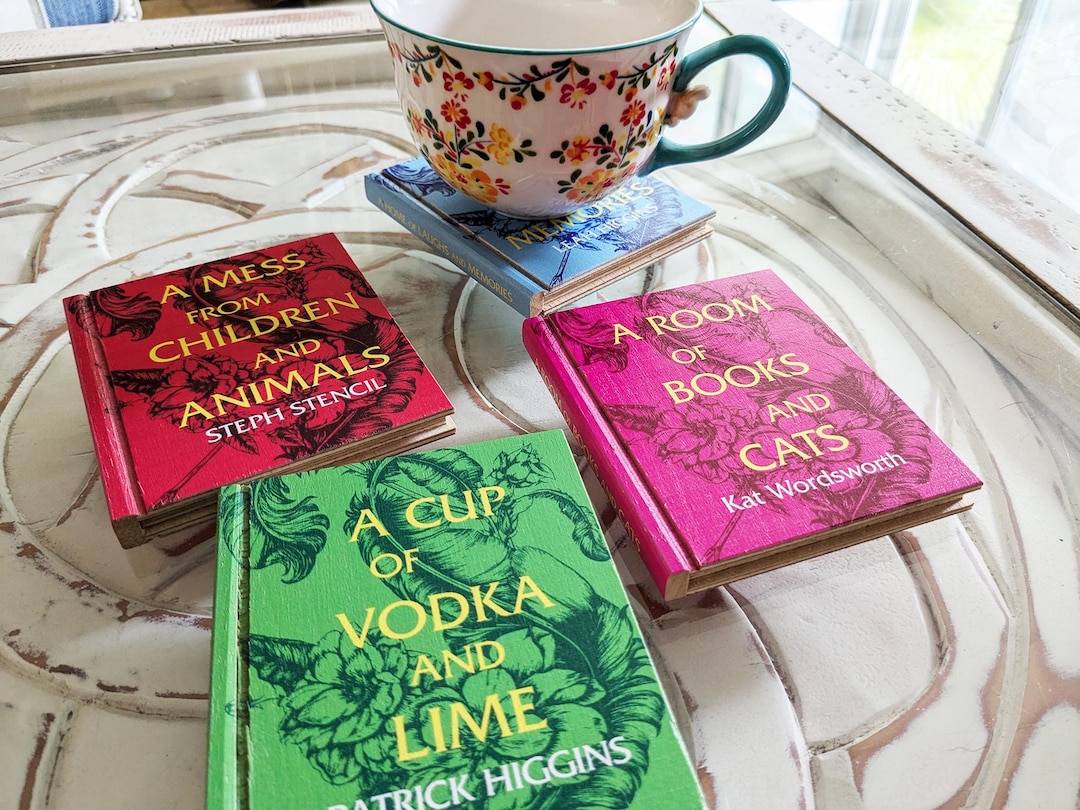 Wood Book Coasters Personalized With YOUR Title. Sub in Your Text and ...