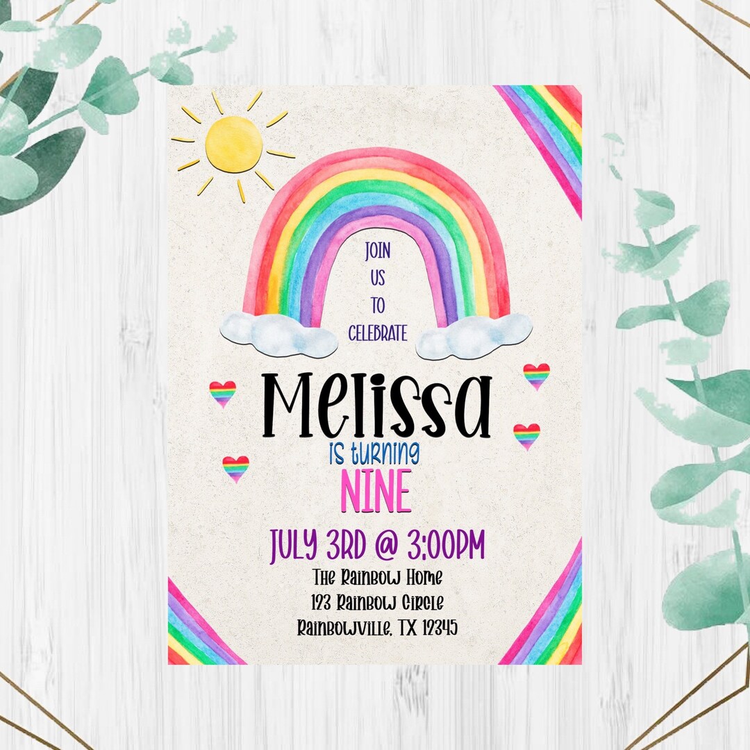 Rainbow Invitation, Rainbow Birthday Invitation, Rainbow Birthday ...