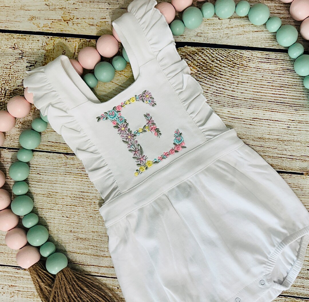 Monogrammed Bubble, Floral Monogram Romper, Monogrammed Baby Bubble ...