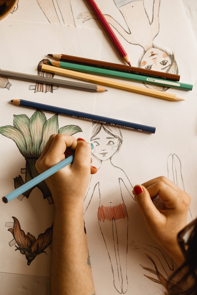 Paper Doll Printable Coloring Sheets Hand Illustrated Paper | Etsy