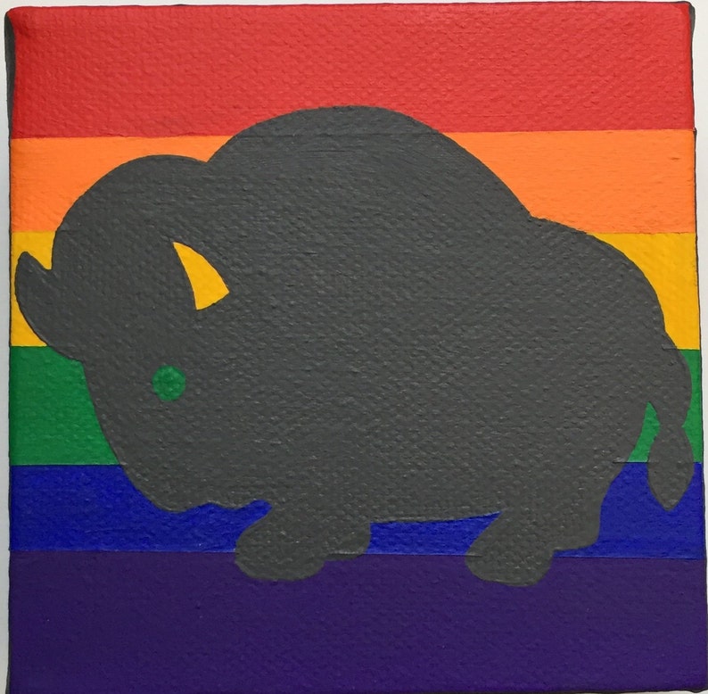 Rainbow Buffalo Painting - Etsy