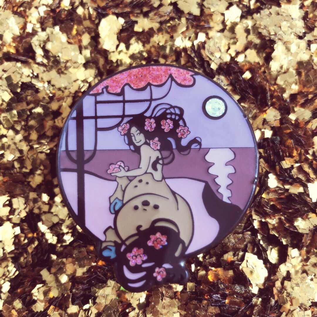 Flower Centaur Pink Glitter Art Nouveau Enamel Pin Moon Gemstone Tree ...