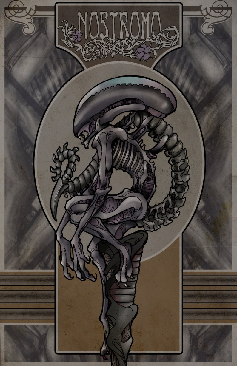Alien Horror Art Nouveau Print Poster - Etsy
