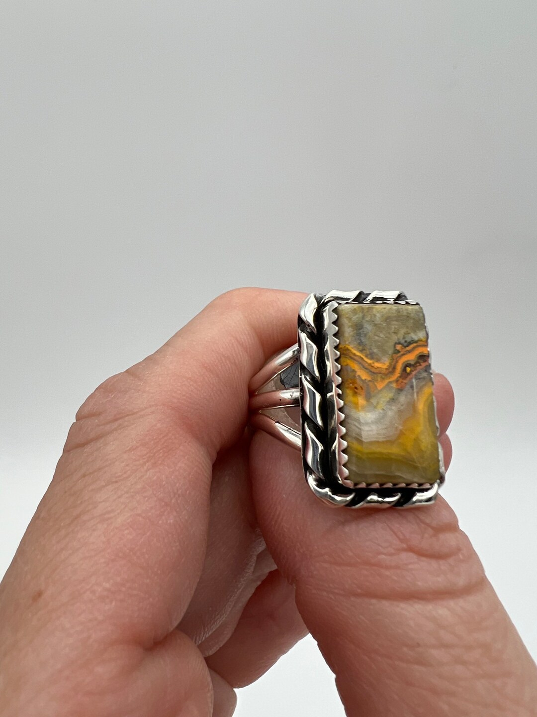 Sterling Silver Bumblebee Jasper Ring. Size 8.5. - Etsy