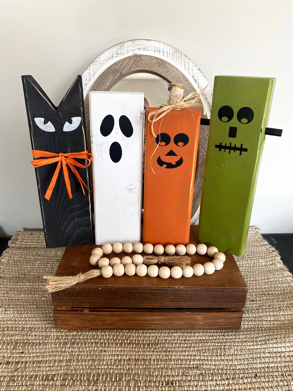 Spooky Friends Halloween Decor Wooden Cat Wooden Ghost - Etsy