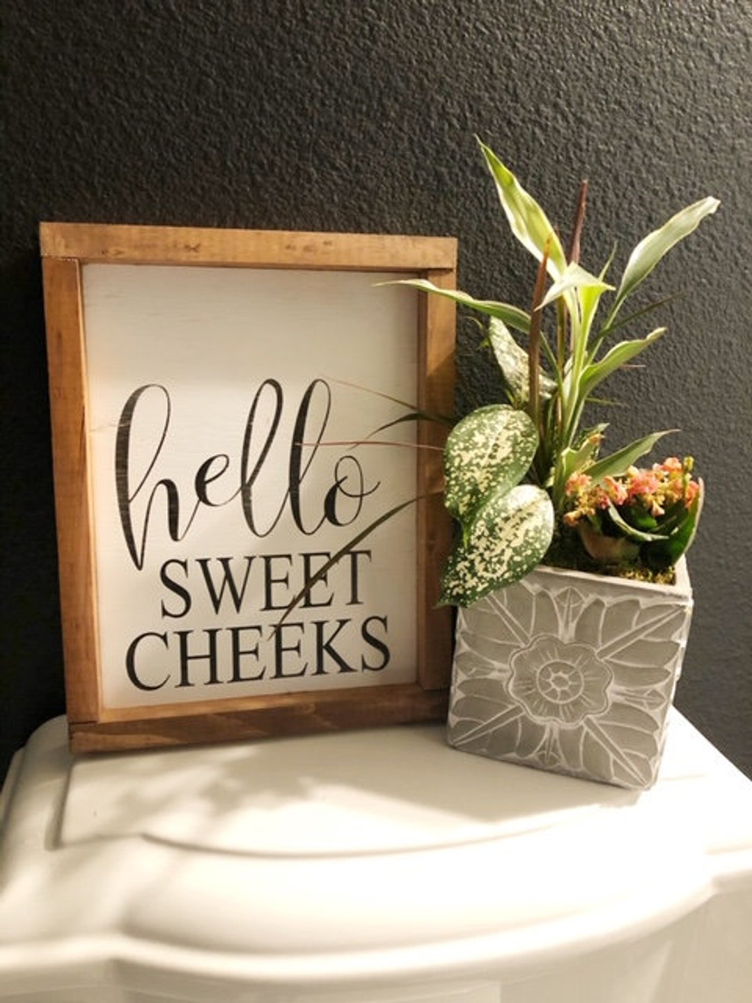 Hello Sweet Cheeks, Funny Bathroom Sign, Rustic Bathroom Sign, Bathroom ...