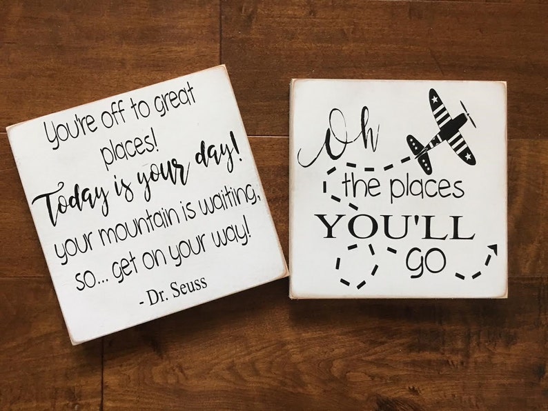 Dr. Seuss quote wood signnursery signsDr. Seuss decorOh The | Etsy