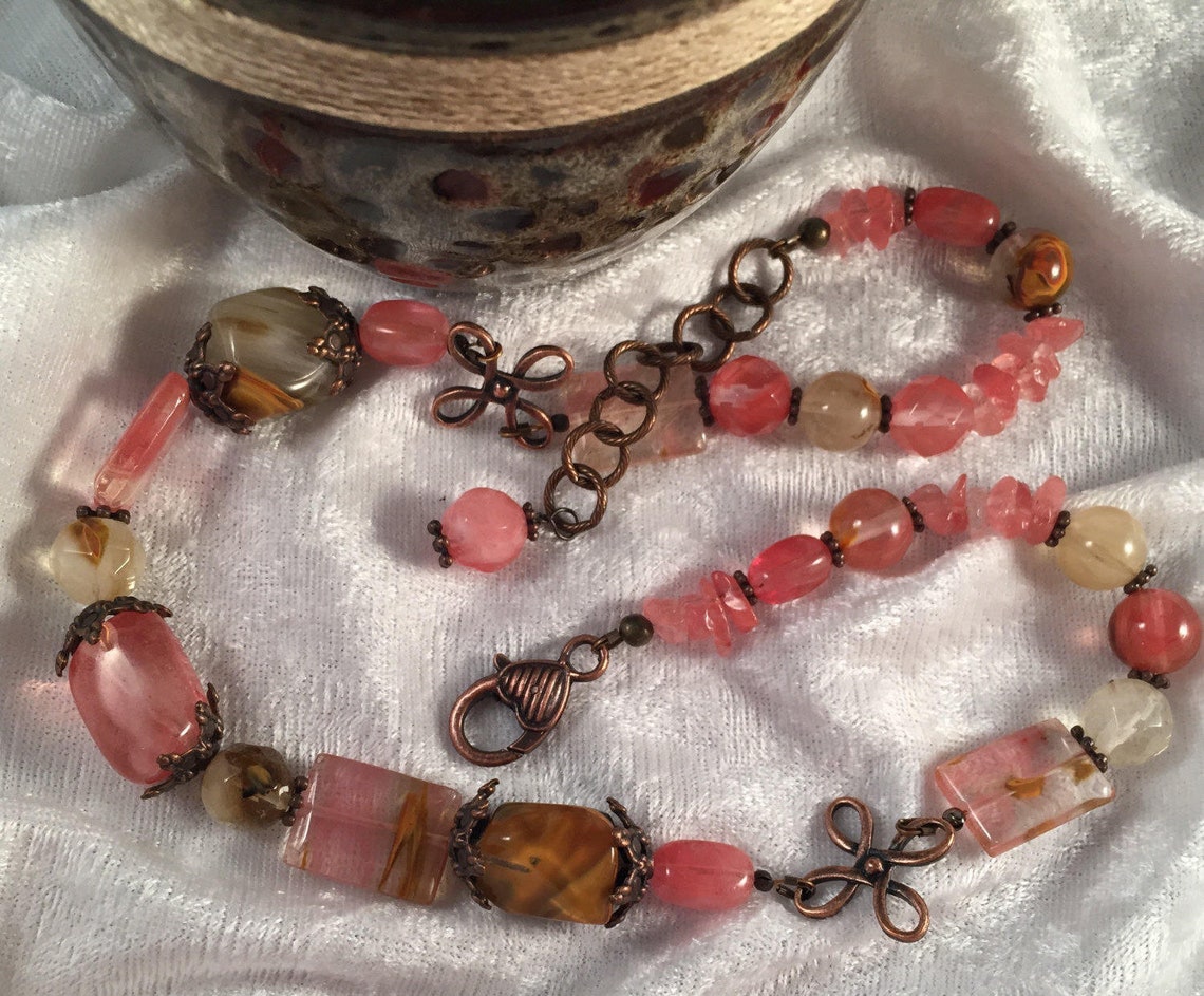 Cherry Quartz Necklace Volcano Quartz in Browns Pink - Etsy
