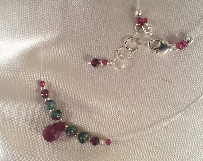 Ruby Necklace, Fancy Cut Ruby Briolette, Ruby Zoisite Beaded NECKLACE ...