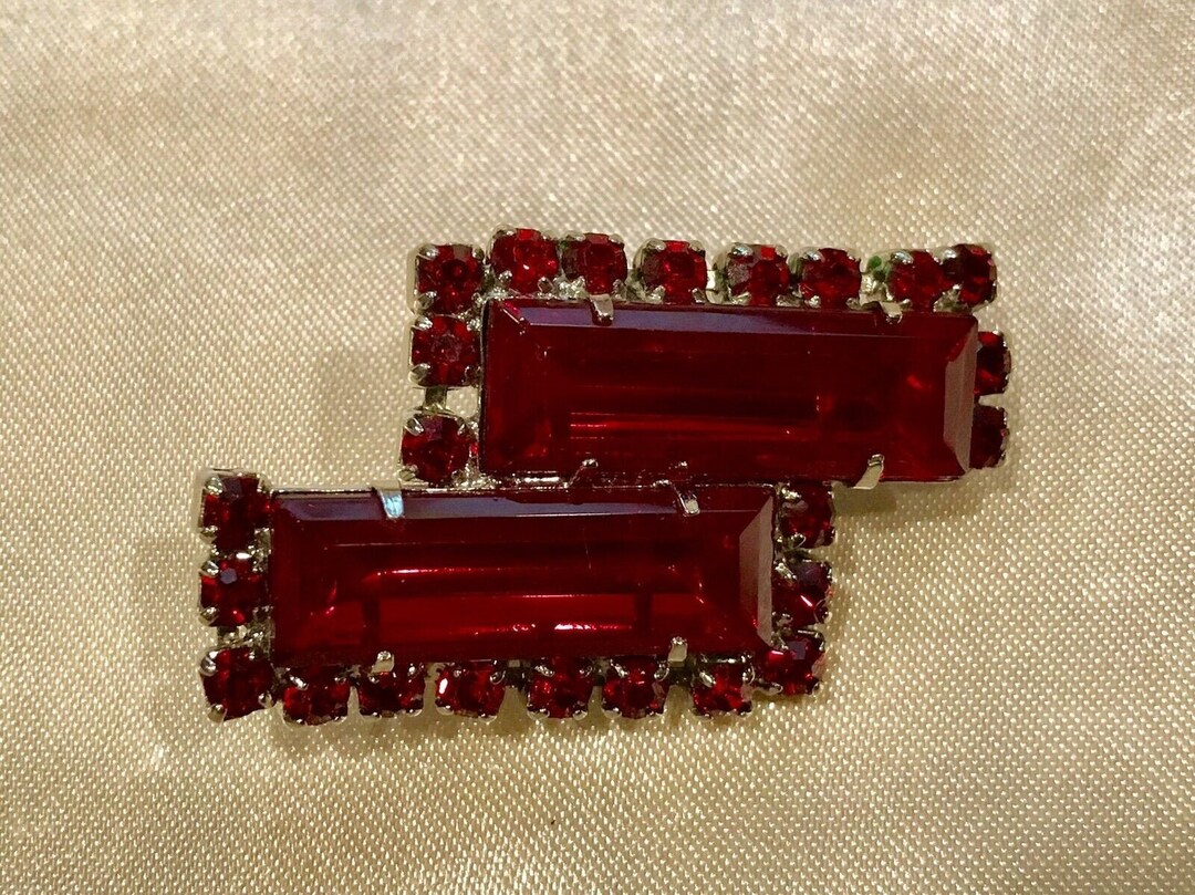 Red Crystal Square Double Bar Vintage Brooch - Etsy