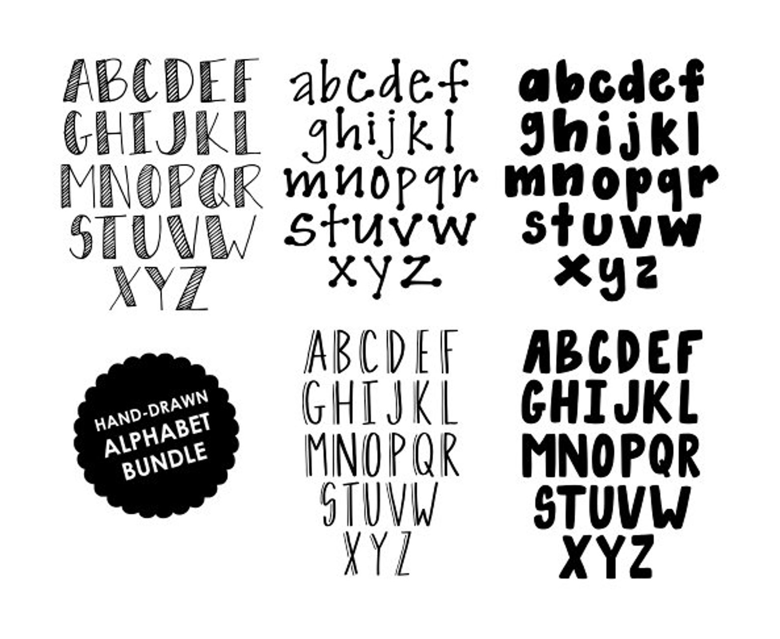 Multiple Alphabets Bundle, Hand Drawn Alphabets SVG/PNG Bundle, PNG ...