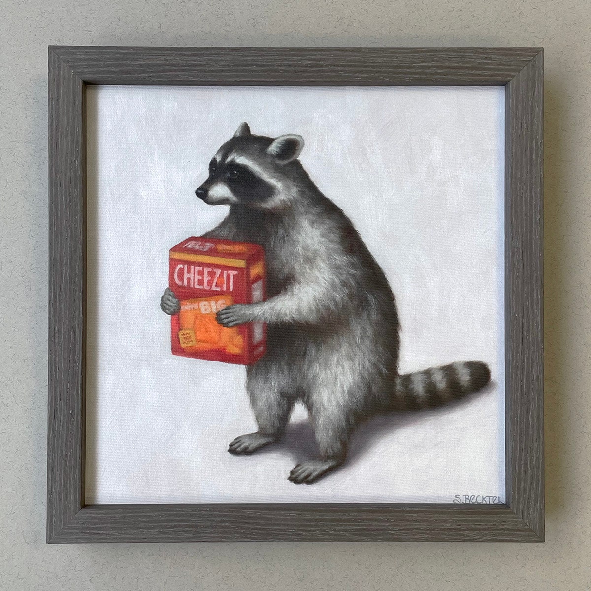 Raccoon With Cheese Crackers Framed Art With Original Artwork by Sarah ...