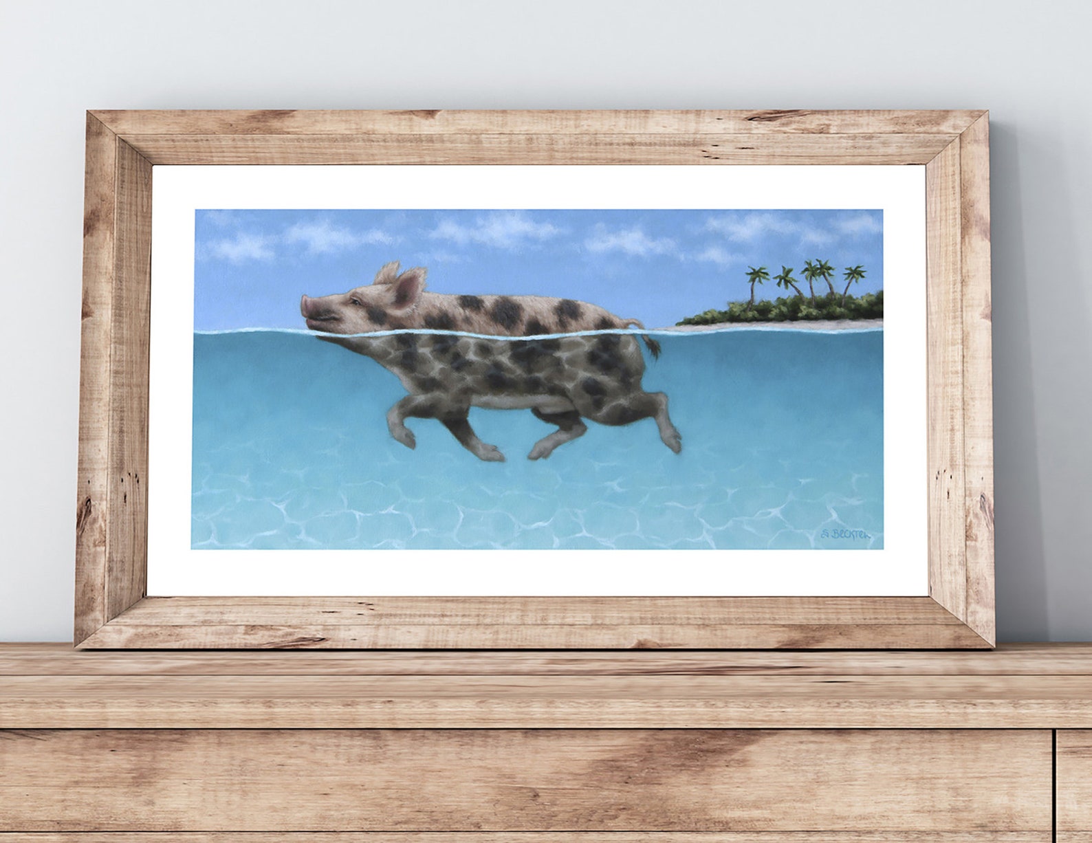Swimming Pig Art Print Set With Original Pig Art by Sarah - Etsy