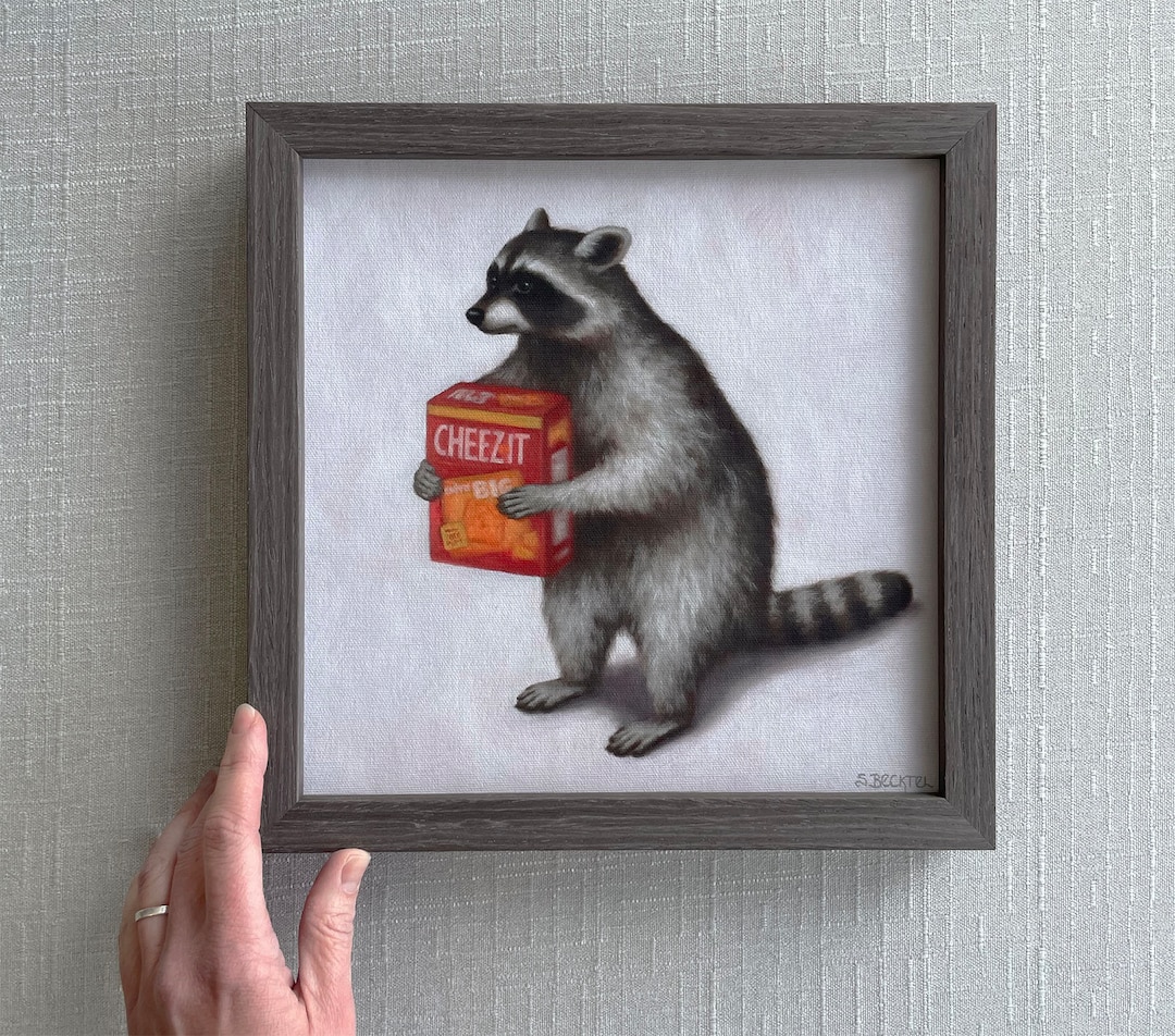 Raccoon With Cheese Crackers Framed Art With Original Artwork by Sarah ...