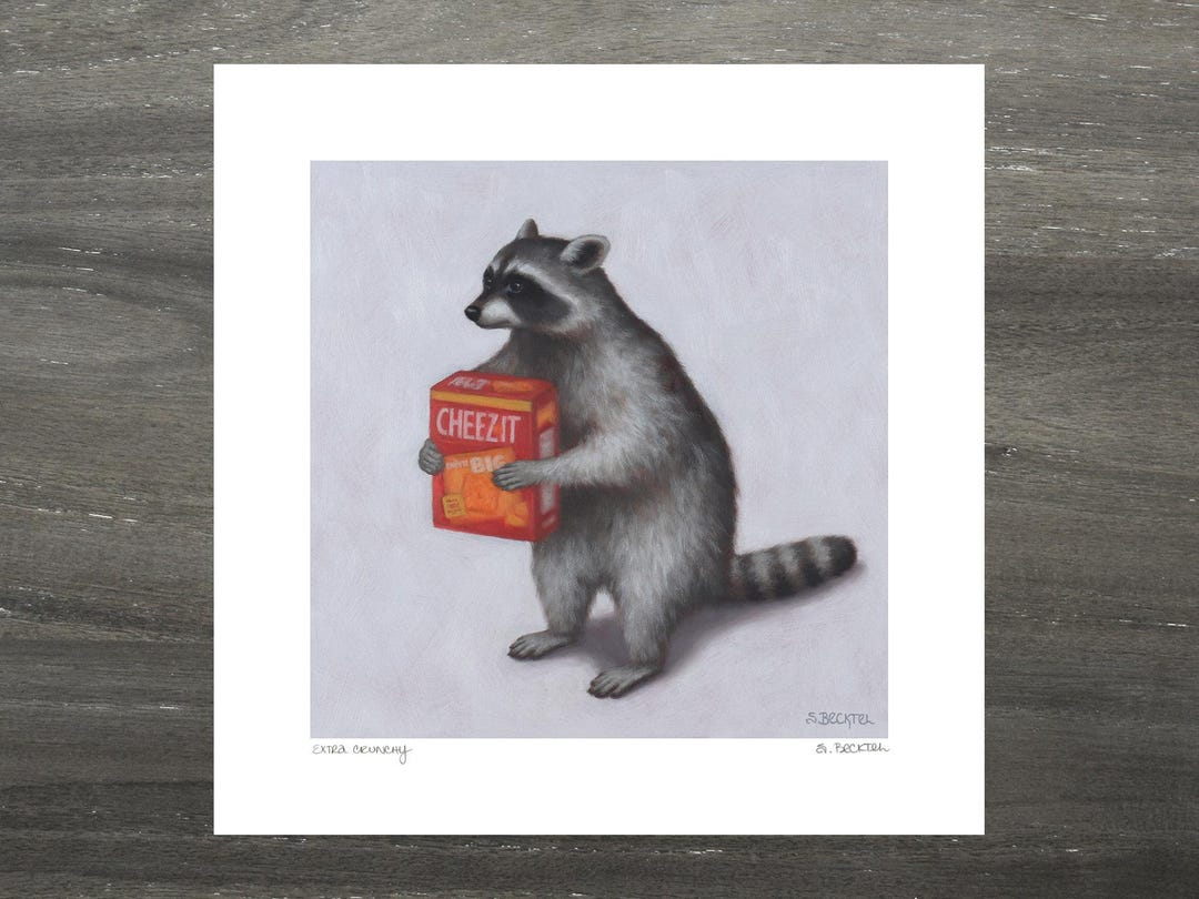 Raccoon With Cheese Crackers Original Artwork by Sarah Becktel. Funny ...