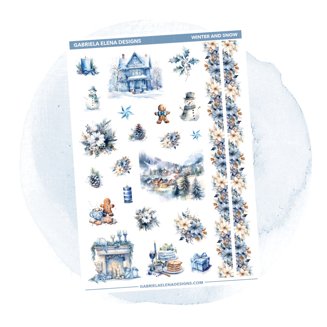 Winter and Snow Deco // Decorative Planner Sticker Sheet, Sticker Kit ...