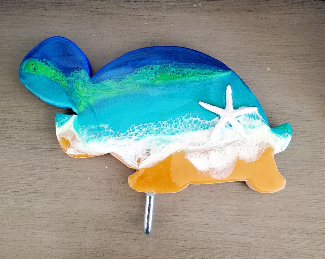 Sea Turtle Beach Art and Hook Wall Hanging, Turtle Resin Beach Art ...