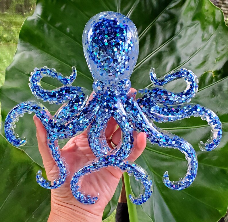 Octopus With Holographic Twilight Blue Jumbo Glitter Wall Art, Octopus ...