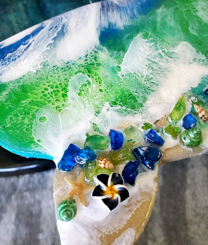Epoxy Resin Ocean Wave Shark With Shells, Shark Resin Art, Beach Decor ...