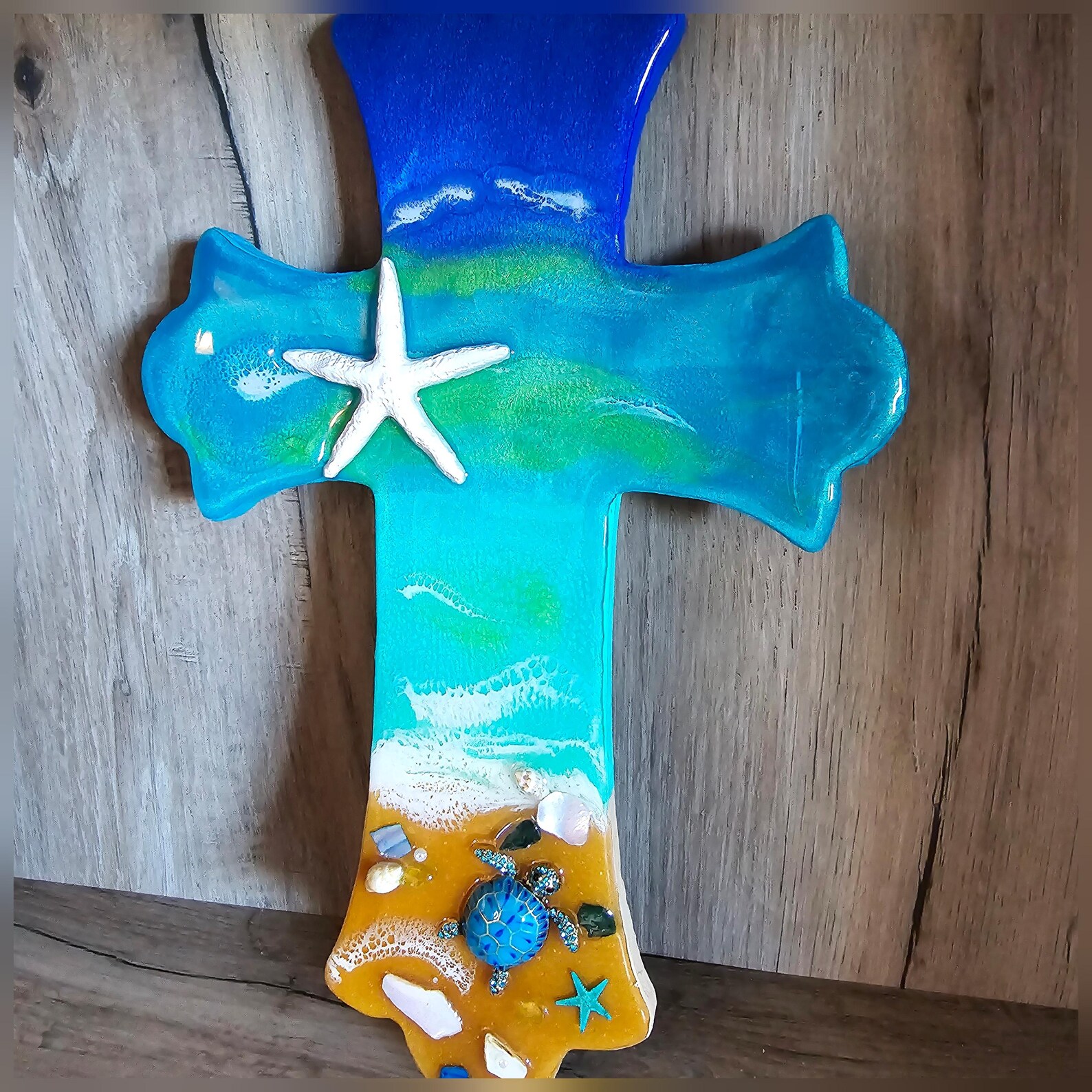 Seaturtle Ocean Cross With Beach Scene, Coastal Cross, Ocean Cross ...
