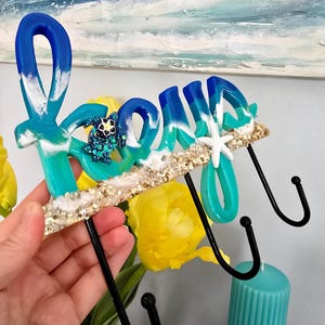 Beach Themed Key Holder With Glitter Beach, Sea Turtle and Starfish ...