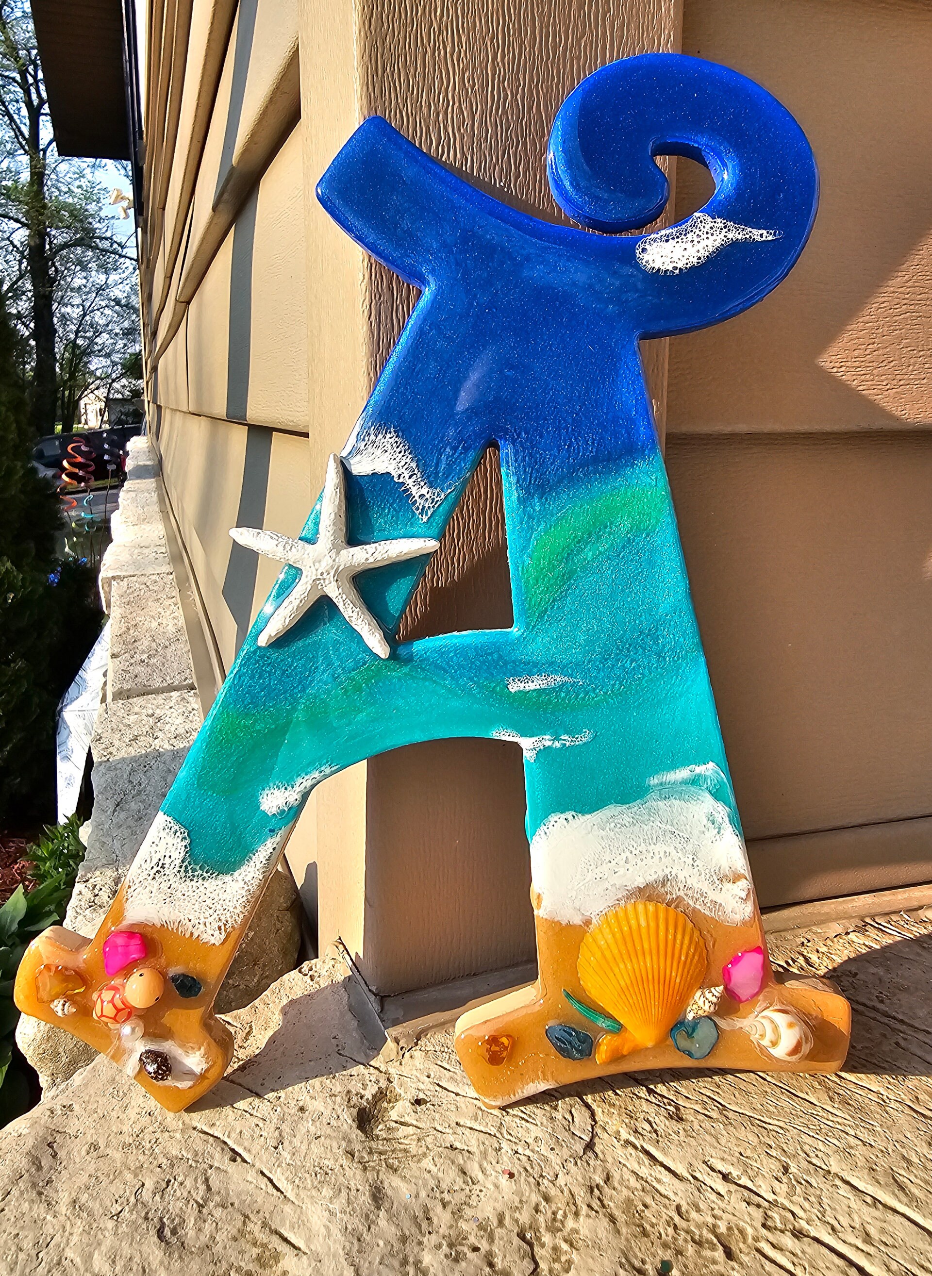 Large Beachy A Wall Art, Ocean Art, Letter Wall Art, Ocean Letters ...