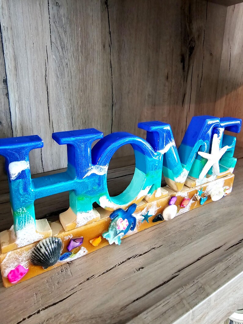 Ocean Home Shelf Sitter With Real Shimmery Beach Sand, Shells, Glass ...