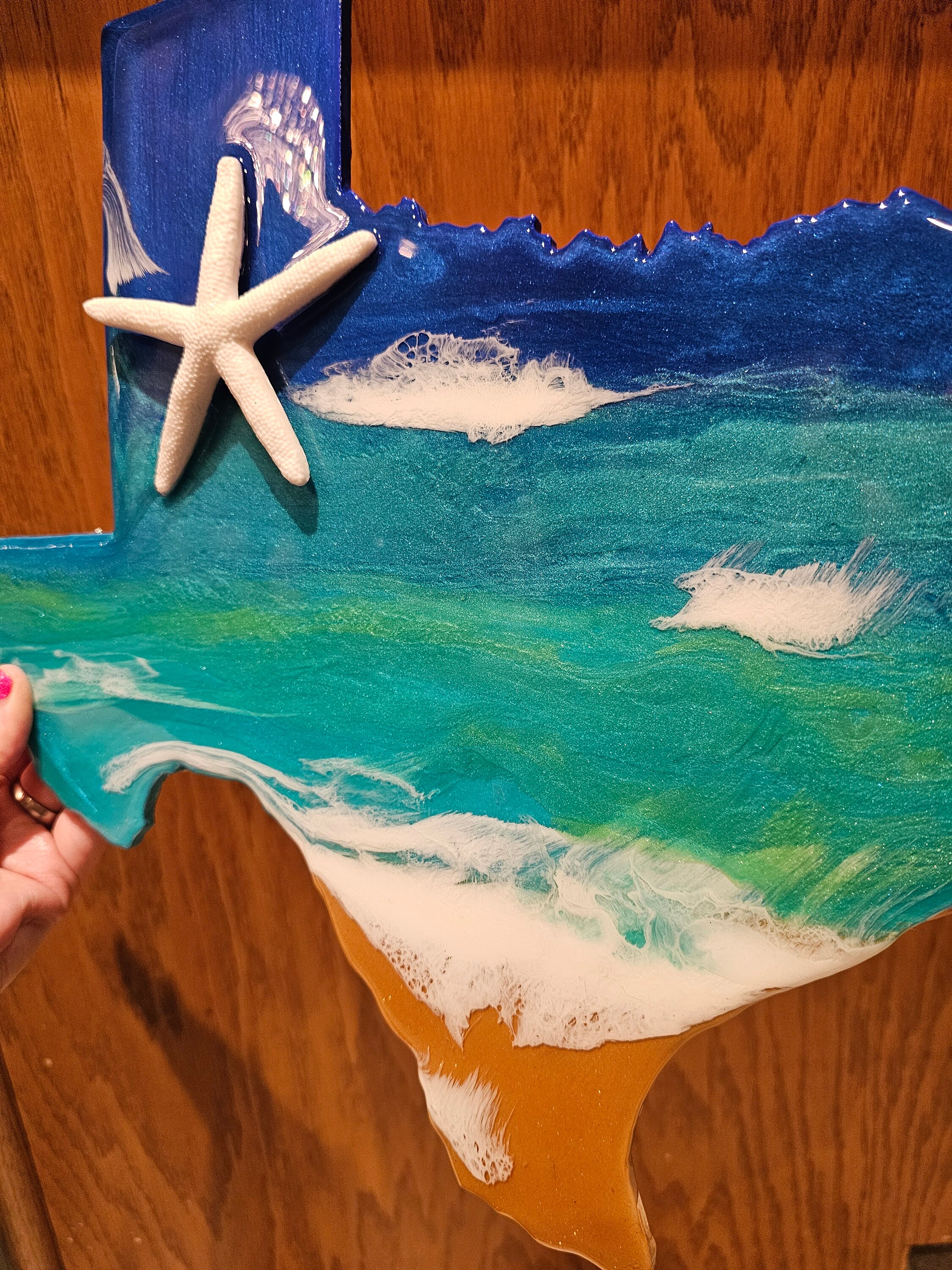Texas Beach Ocean Art With A Real Sand Beach With Shimmer and Starfish ...