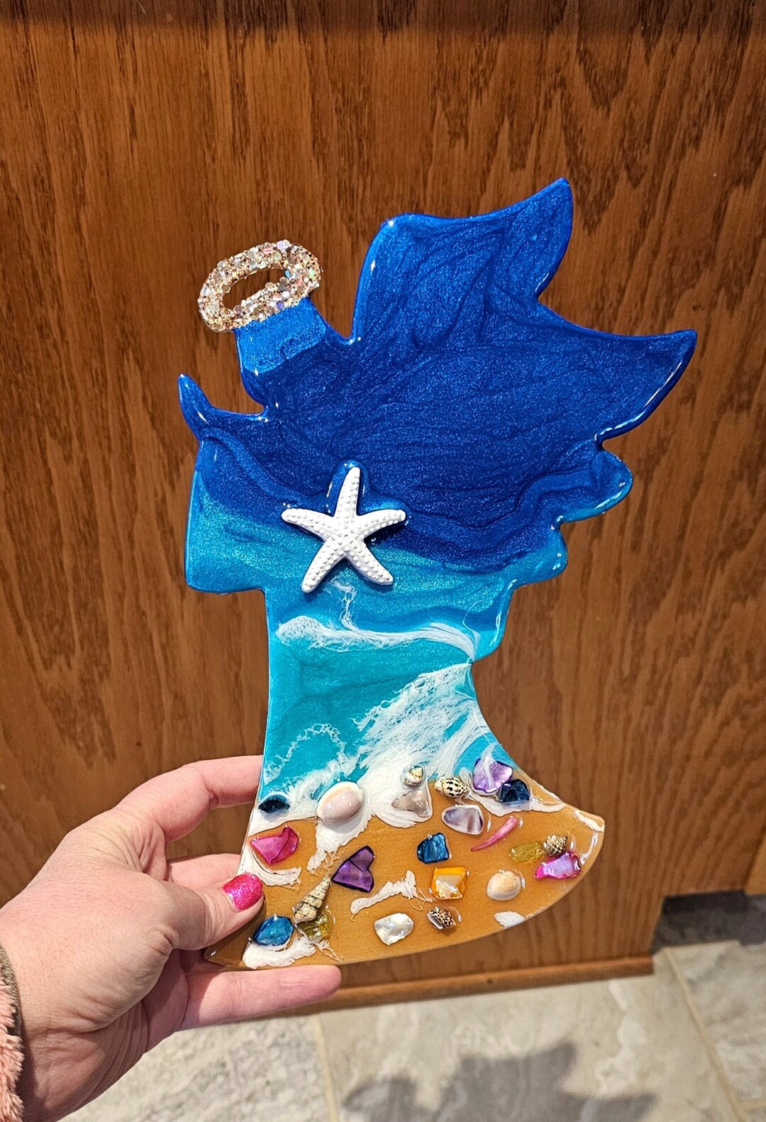 Angel Ocean Art With Real Sand Shimmer Beach, Shells, Resin Starfish ...