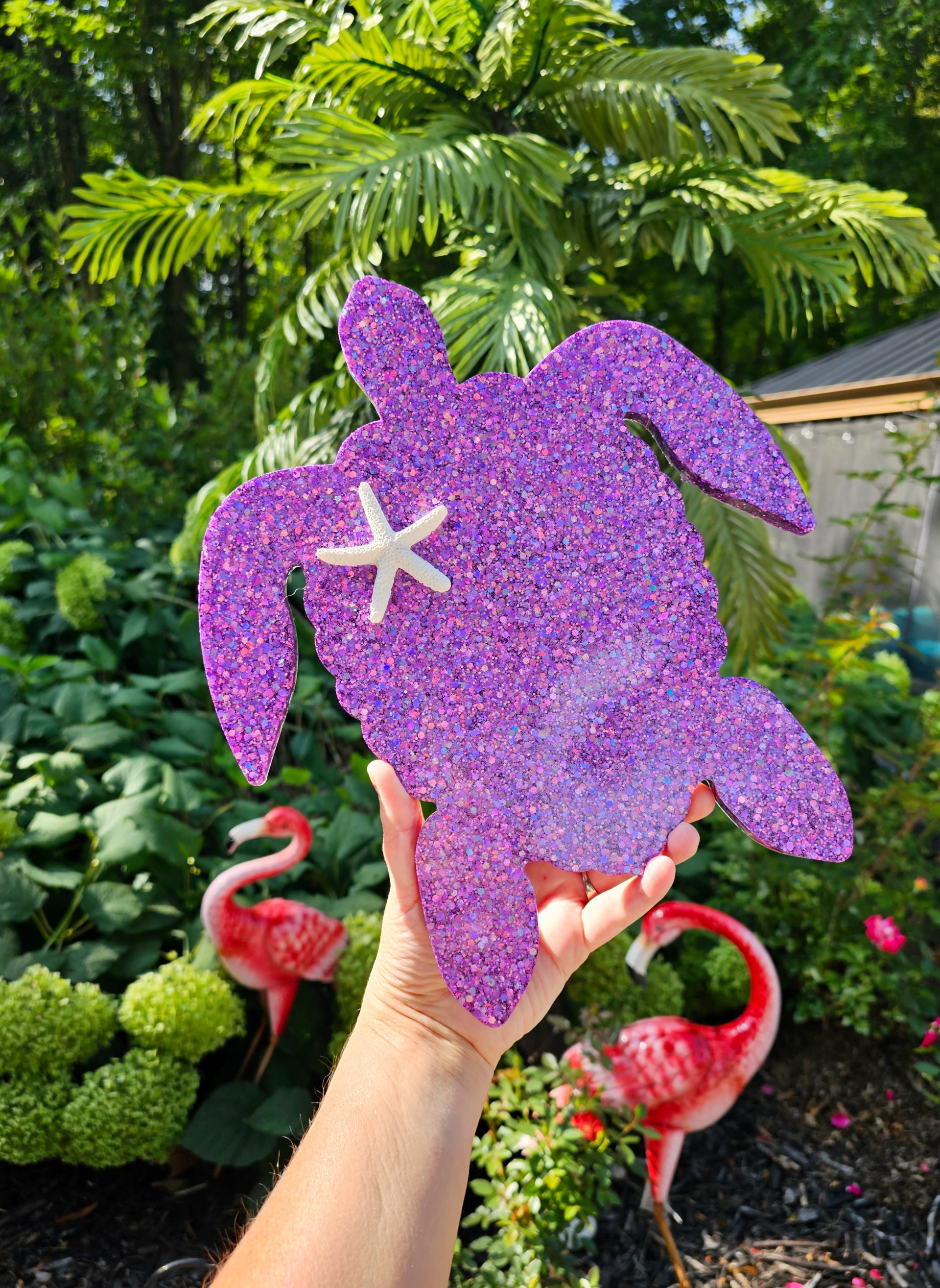 Lilac Holographic Sea Turtle Wall Art With Starfish, Sea Turtle Lover ...